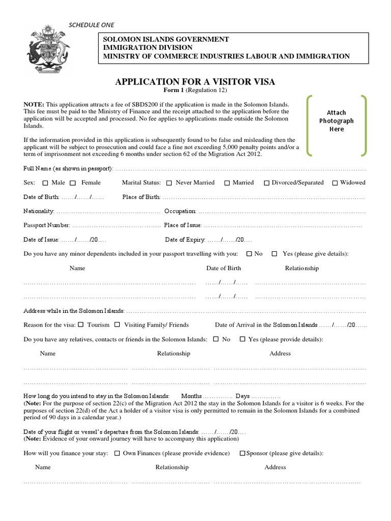 FORM 1-APPLICATION FOR A VISITOR VISA - Isla Salomon | PDF | Travel ...
