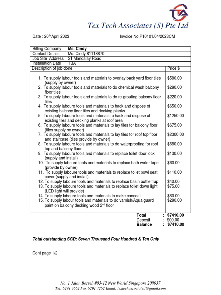 Revised Invoice P10101042023CM | PDF