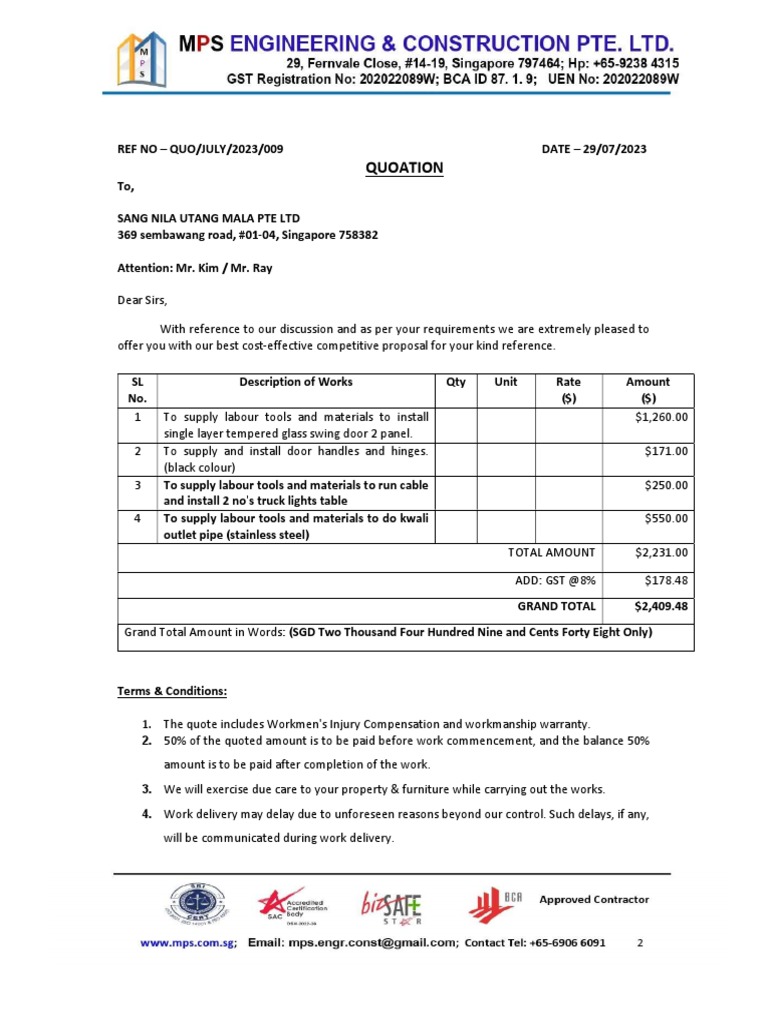 Revised Quotation Sang Nila Temperred Glass | PDF