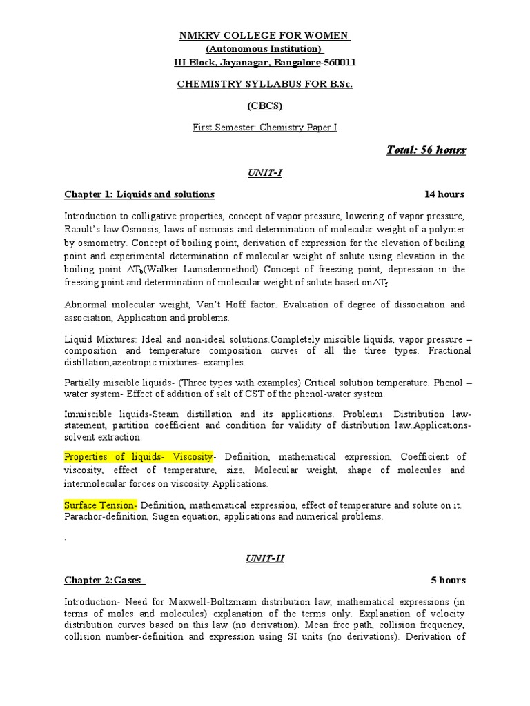 BSc.Chemistry Syllabus 2018-2019 | PDF
