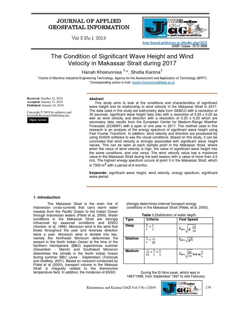 The Condition of Significant Wave Height and Wind Velocity in Makassar Strait During 2017 | PDF ...