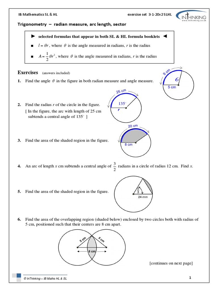 Area Length and Sector Area Worksheet 1 | PDF