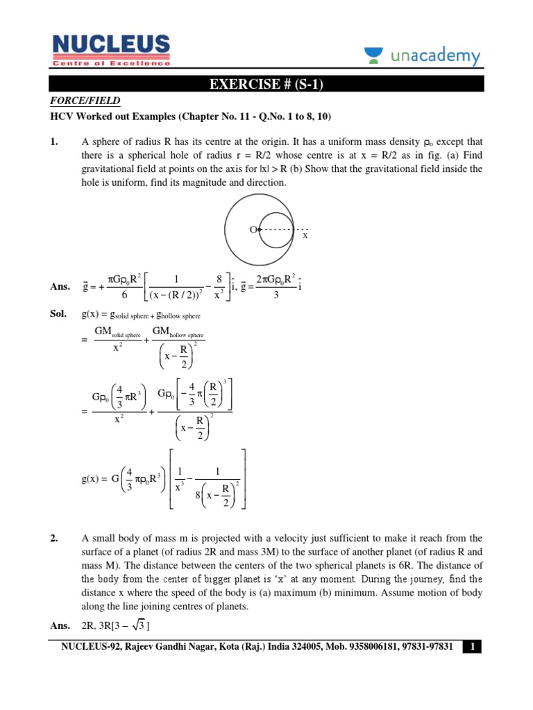 Gravitation - Exe. - With SOL | PDF | Dynamics (Mechanics) | Applied And Interdisciplinary Physics