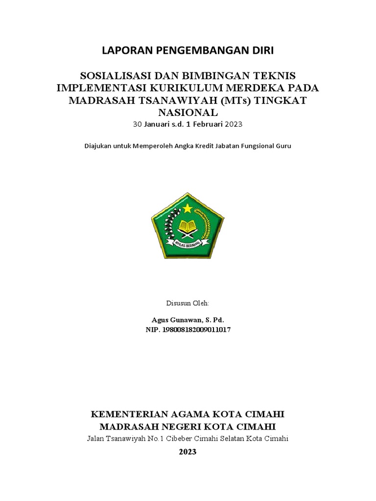 Contoh Laporan Pengembangan Diri Bimtek IKM MTs 2023 | PDF