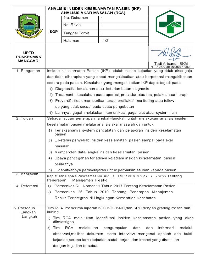 5.2.1 EP A I SOP ANALISIS INSIDEN KESELAMATAN PASIEN (RCA) | PDF