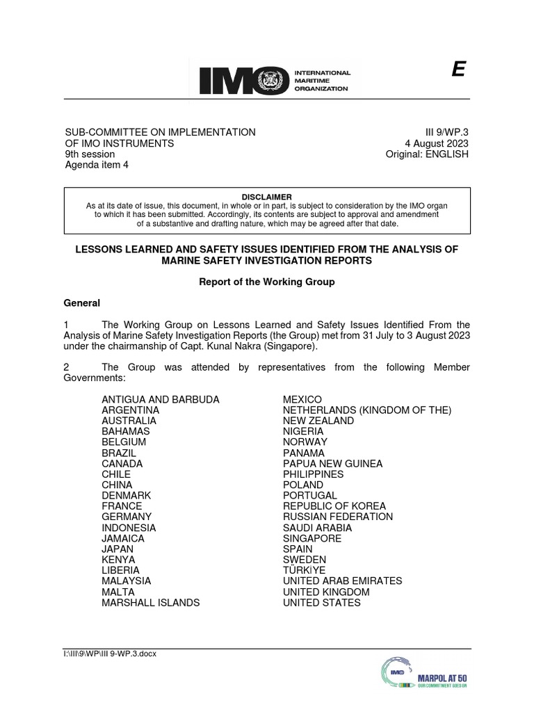 III 9-WP.3 - Report of The Working Group (Secretariat) | PDF