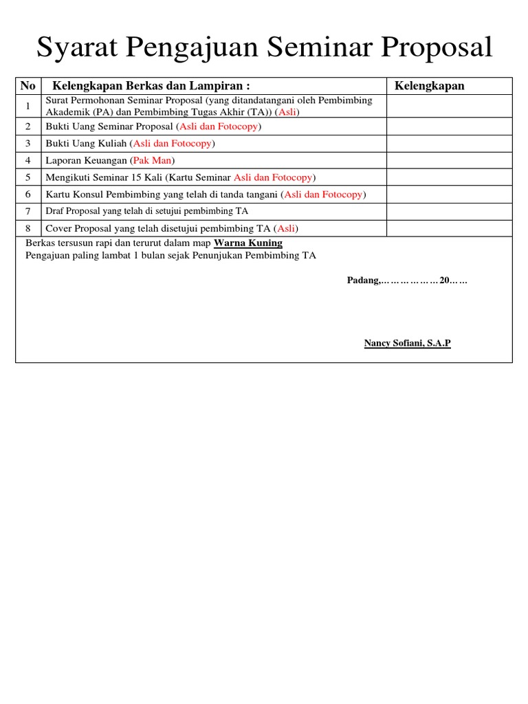 Syarat Seminar Proposal | PDF