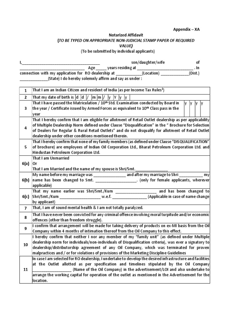 Petrol Pump Affidavit - Appendix XA | PDF | Law