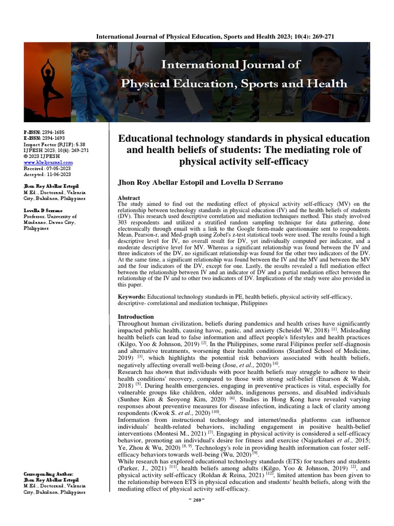 Educational Technology Standards in PE and Students Health Beliefs: The ... Educational Technology Standards in PE and Students Health Beliefs: The ...