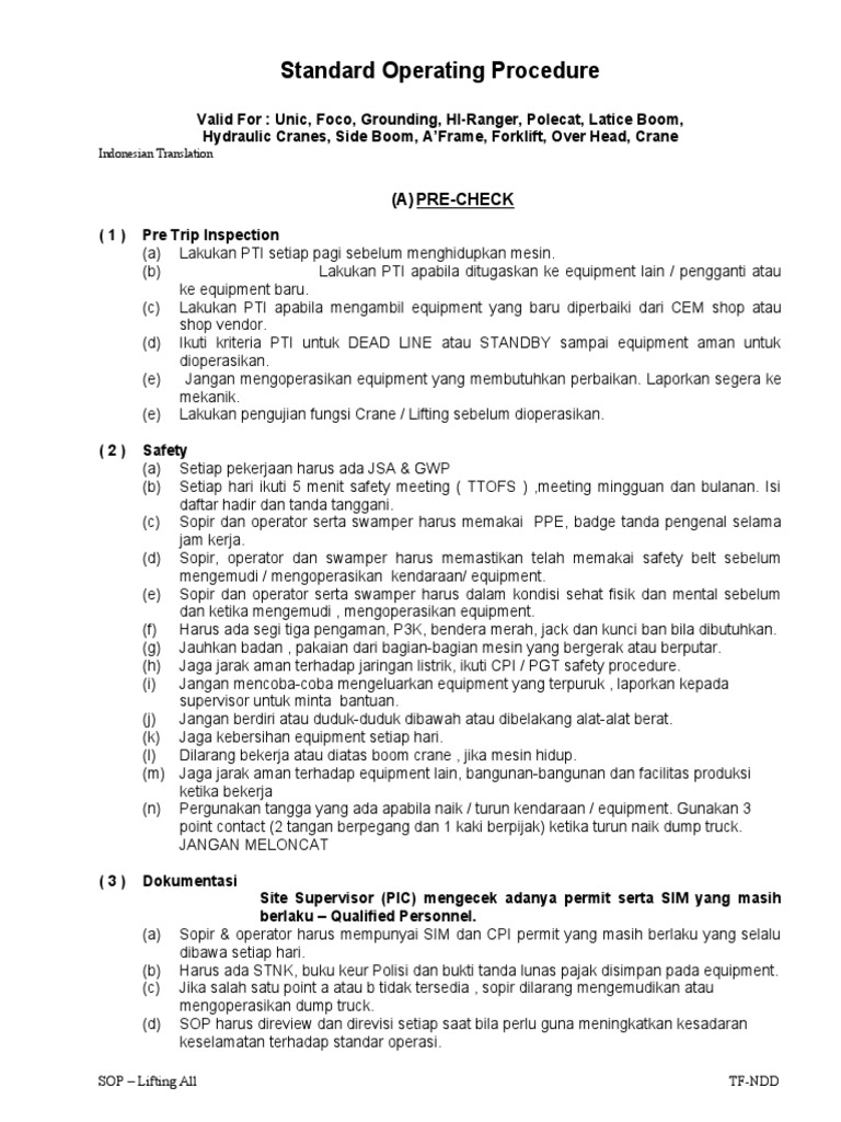 NDD SOP of Lifting All | PDF