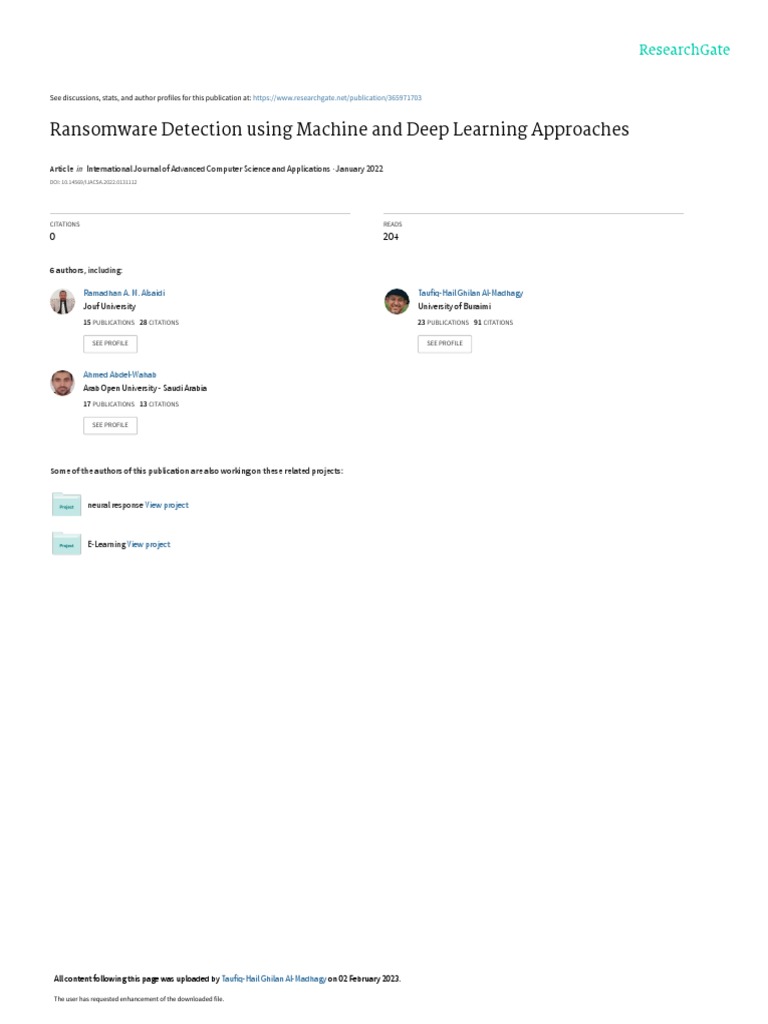 Paper 12-Ransomware Detection Using Machine and Deep Learning Approaches1 | PDF | Business ...