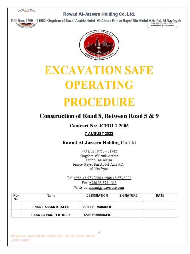 EXCAVATION SAFE OPERATING PROCEDURE | PDF
