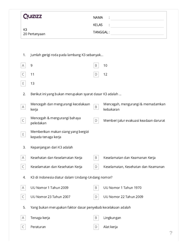 Kuis K3 untuk Pelajar dan Pekerja | PDF