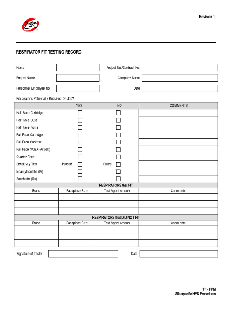 TF Respirator Fit Testing Record | PDF