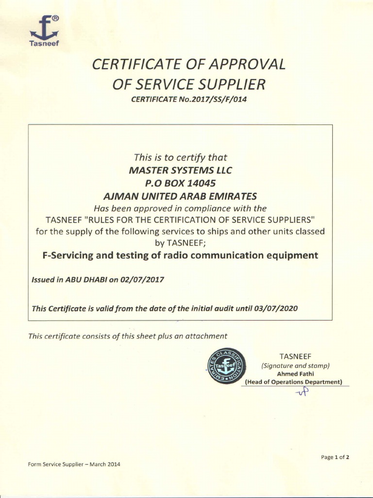 Tasneef Approval Cert - Radio July 2020 | PDF