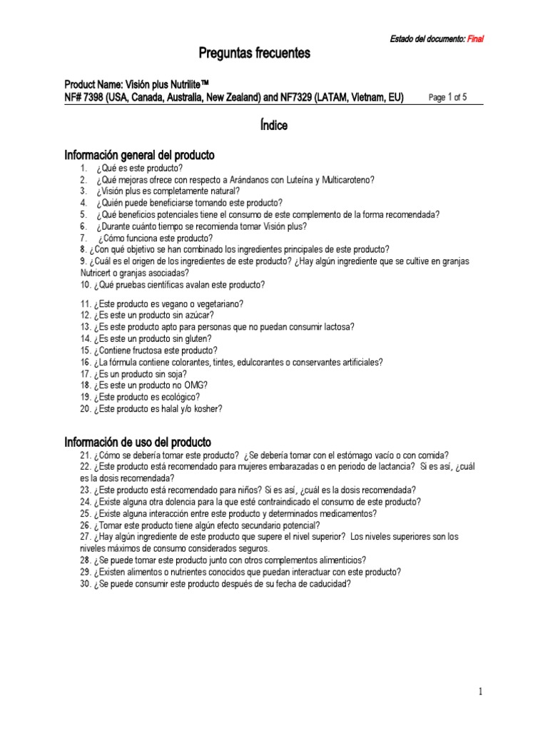 FAQ Nutrilite Vision Plus ES | PDF