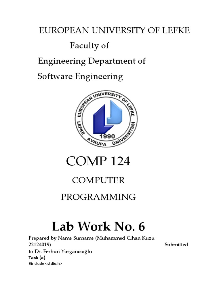 COMP 124: Lab Work No. 6 | PDF