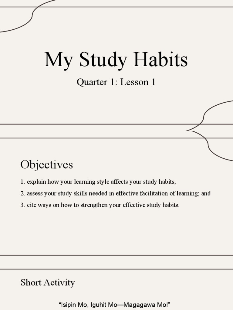 Homeroom Guidance 9 Quarter 1 Lesson 1 My Study Habits | PDF | Learning Styles | Learning