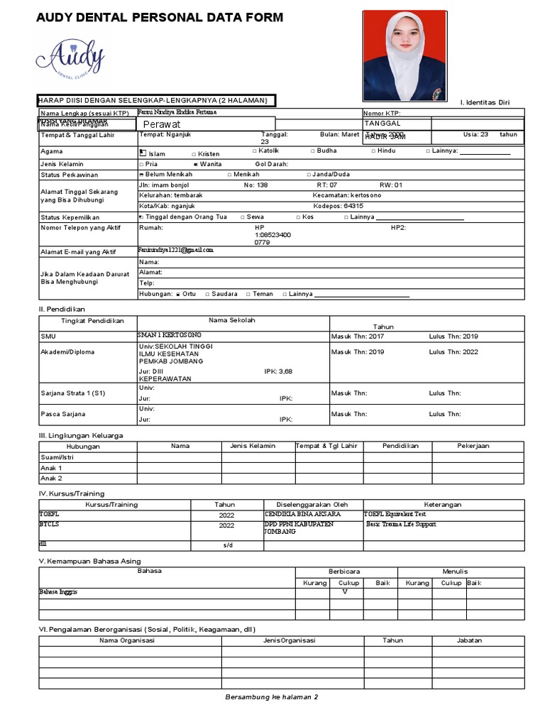 Audy Dental Personal Data Form | PDF