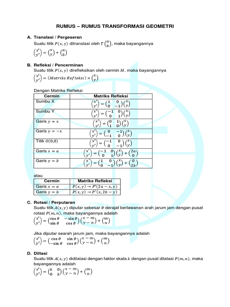 Rumus Transformasi Geometri | PDF