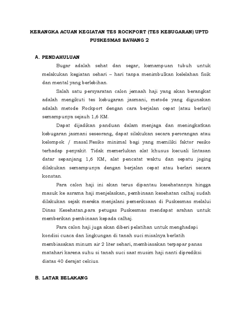 Kerangka Acuan Kegiatan Tes Rockport | PDF