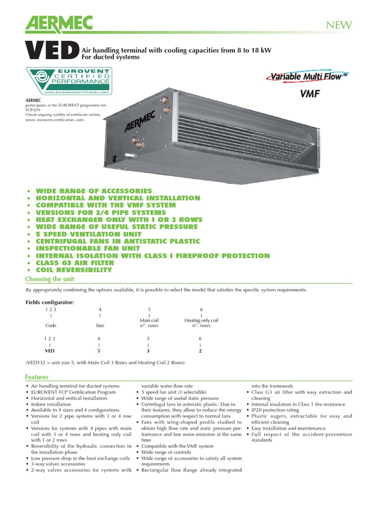 Aermec - VED - Data - Sheet - Eng Kanalski Fan Coil | PDF | Visual ...