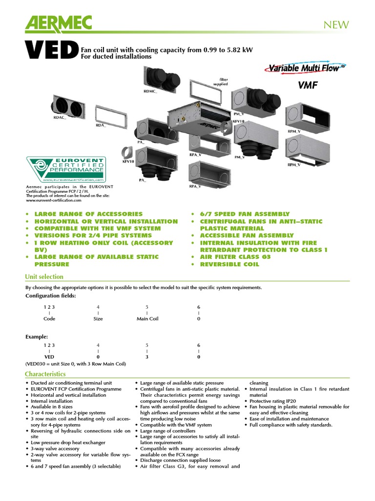 Aermec - VED - Data - Sheet - Eng Pod Plafon Bez Maske Fan Coil | PDF