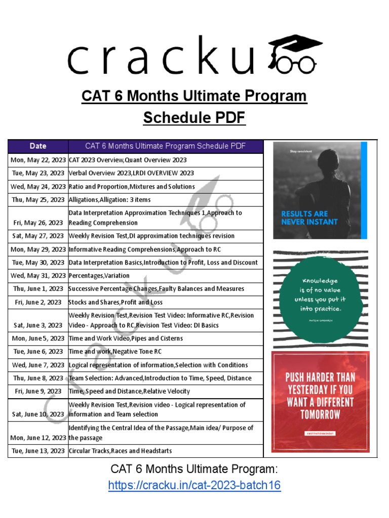 CAT 2023 Six-Month Study Schedule | PDF | Circle | Area