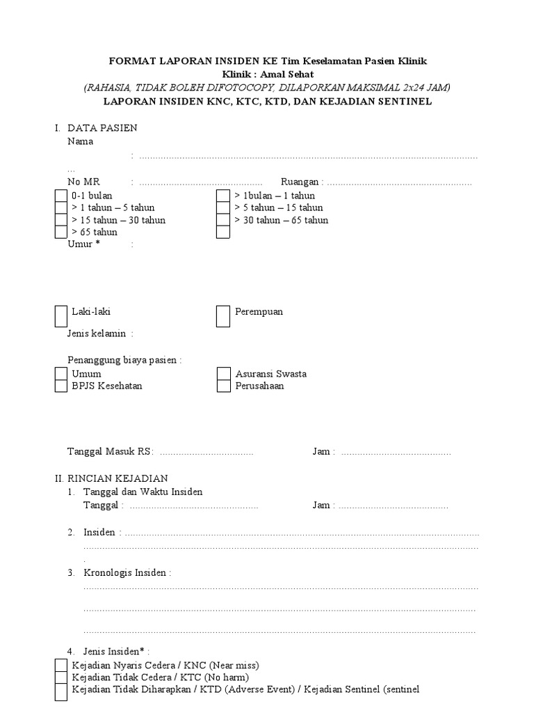 Ep 2.1.3.1 (Format Laporan Insiden Keselamatan Pasien) | PDF