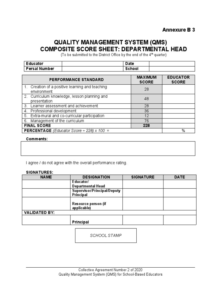QMS Composite Score Sheet for Educators | PDF