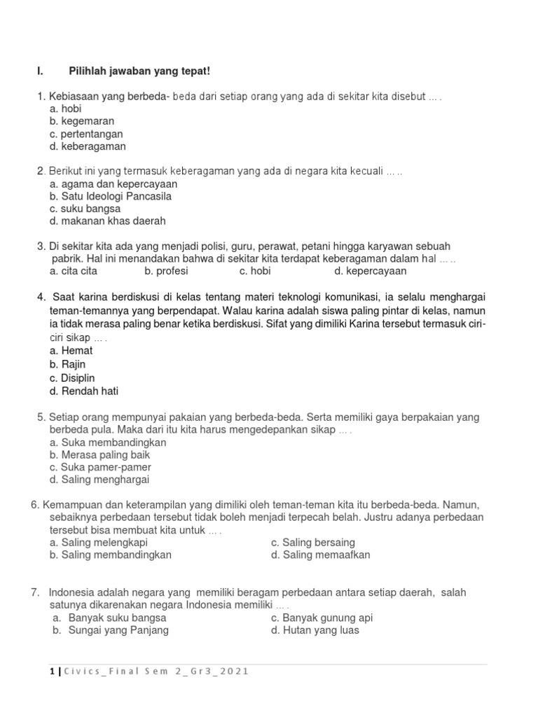CIVICS - FINAL SEM 2-Gr3 - 2021 | PDF