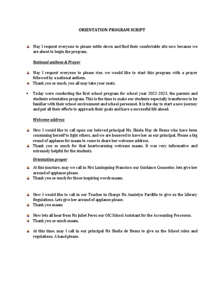 Orientation Program Script | PDF