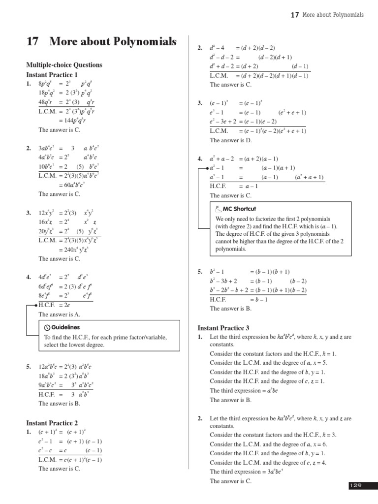 Solution Guide - 17. More About Polynomials | PDF