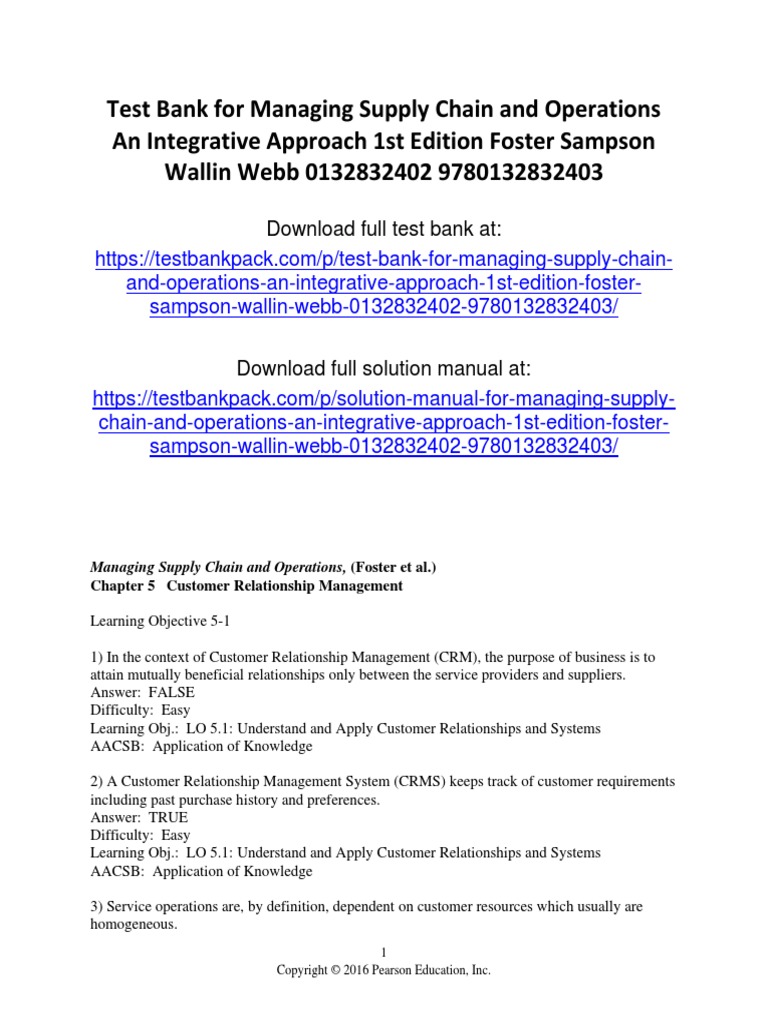 Managing Supply Chain and Operations An Integrative Approach 1st ...