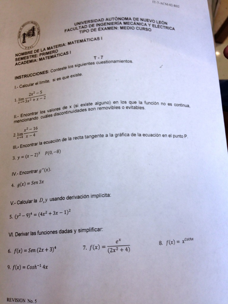 Examen Medio Curso Mate 1 | PDF