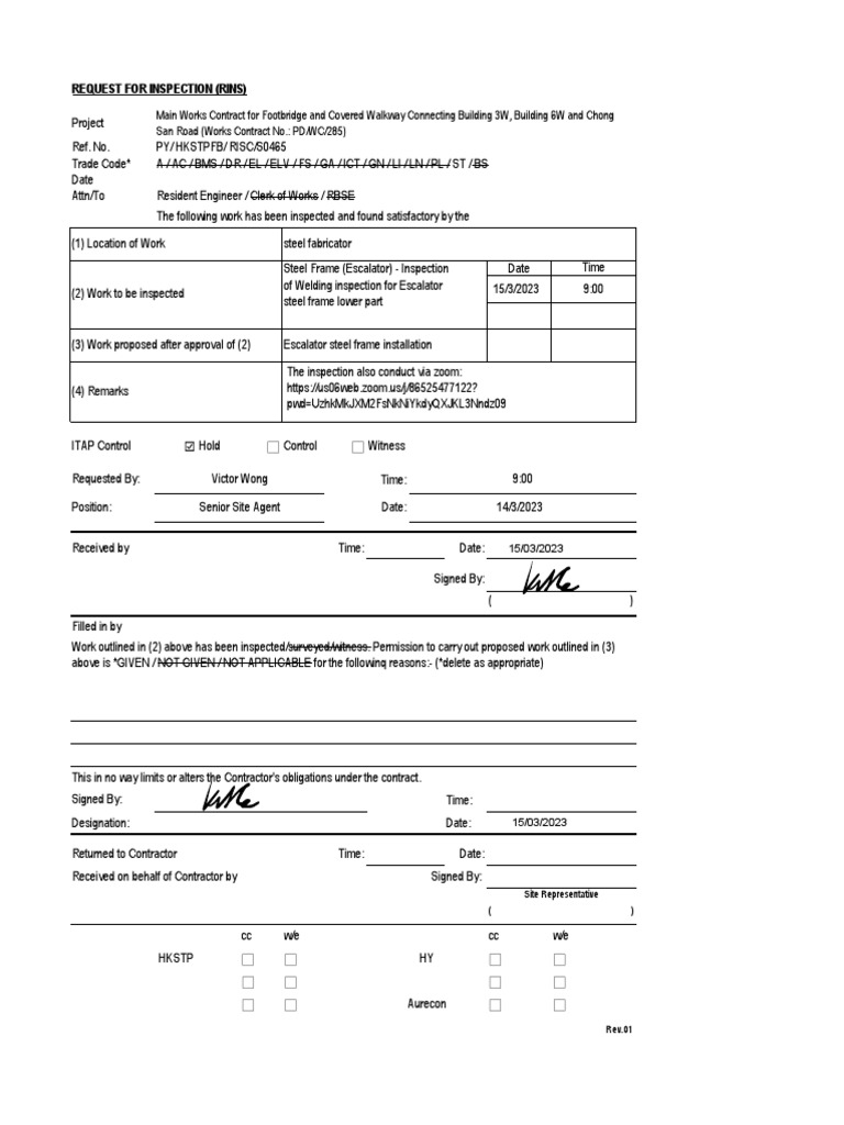 RISC - S0465 Steel Frame (Escalator) - Inspection of Welding Inspection ...