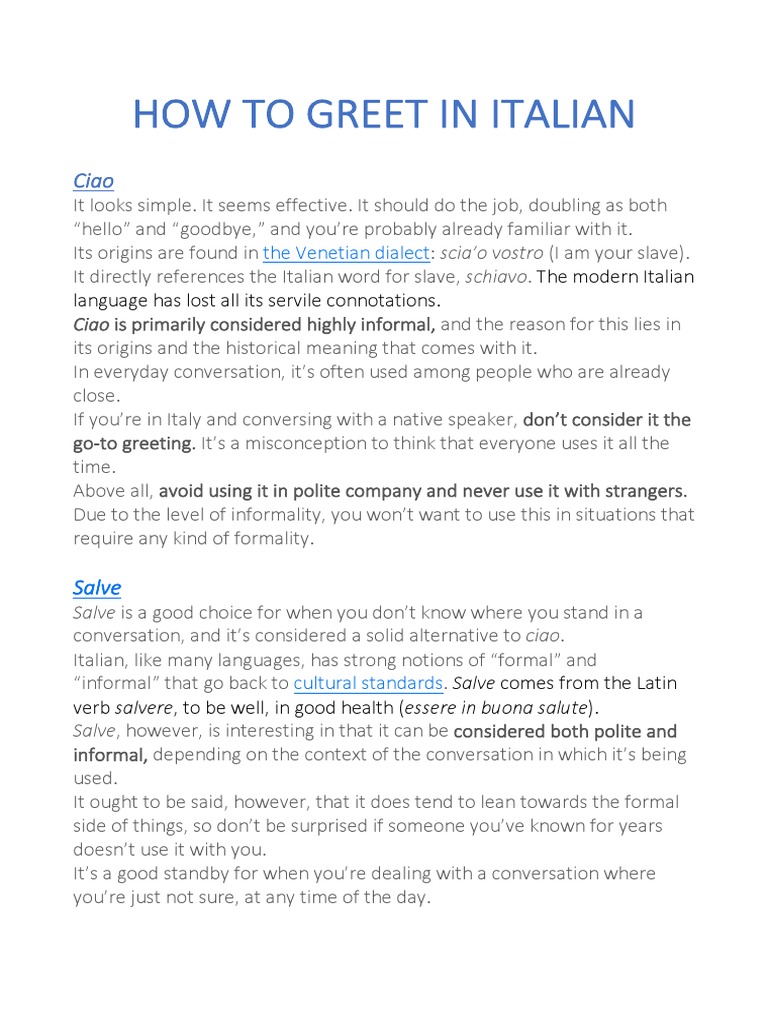 How To Greet in Italian | PDF