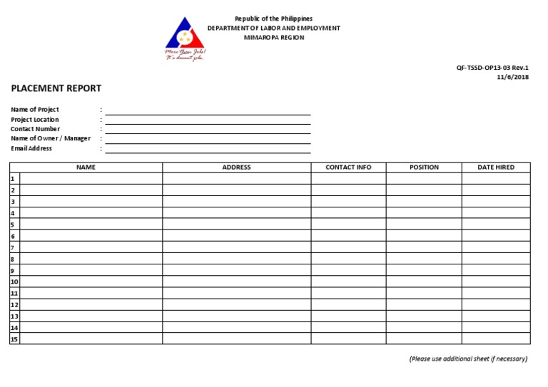 Placement Report Form | PDF