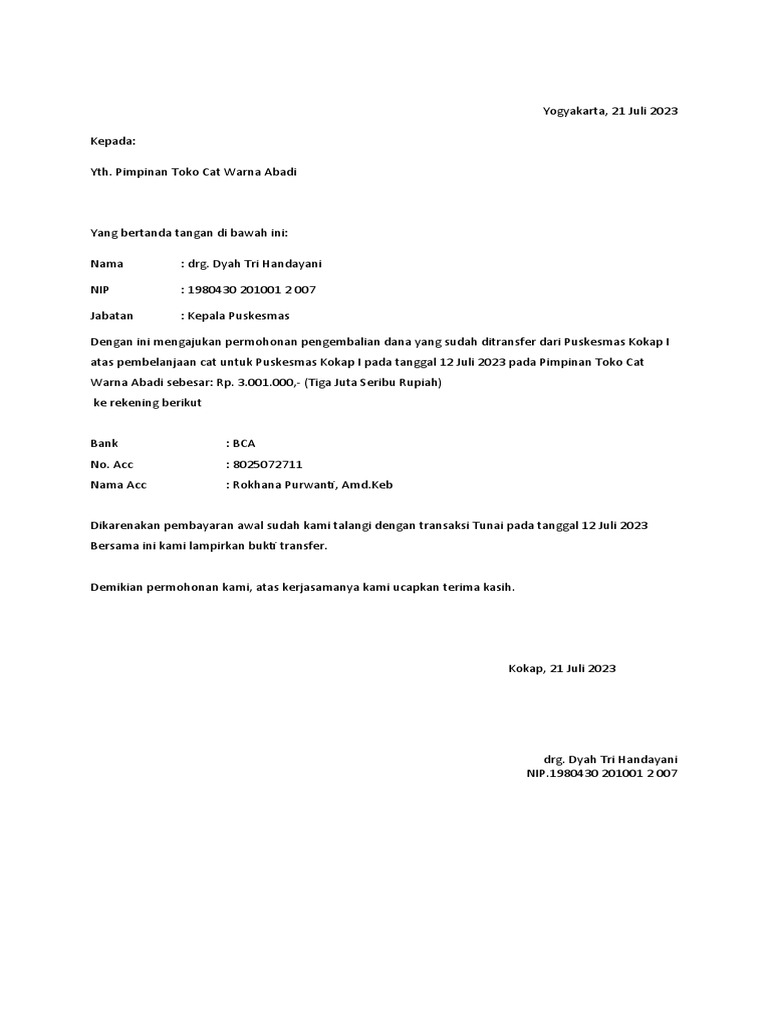 Surat Keterangan Refund Dana | PDF