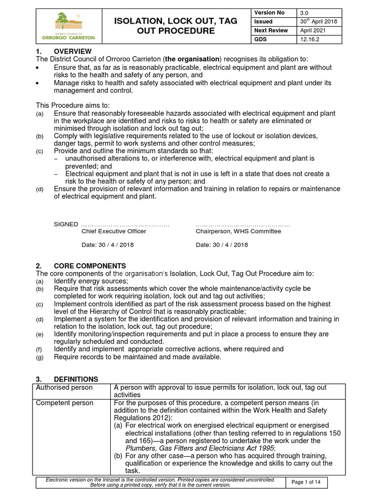 30 Isolation Lock Out Tag Out Procedure V3.0 | PDF