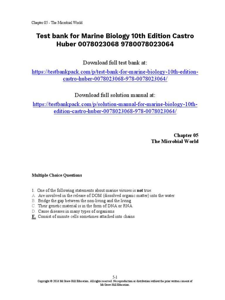 Marine Biology 10th Edition Castro Test Bank 1 | PDF