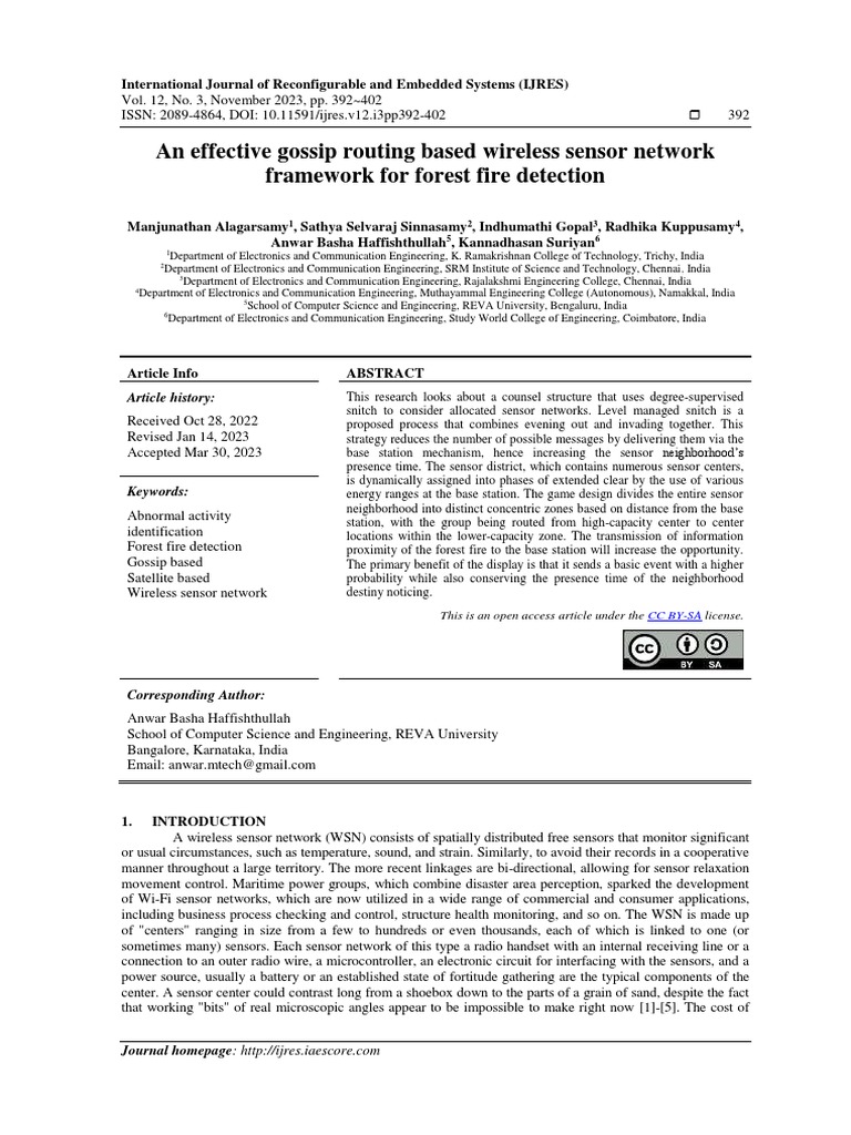 An effective gossip routing based wireless sensor network framework for forest fire detection | PDF