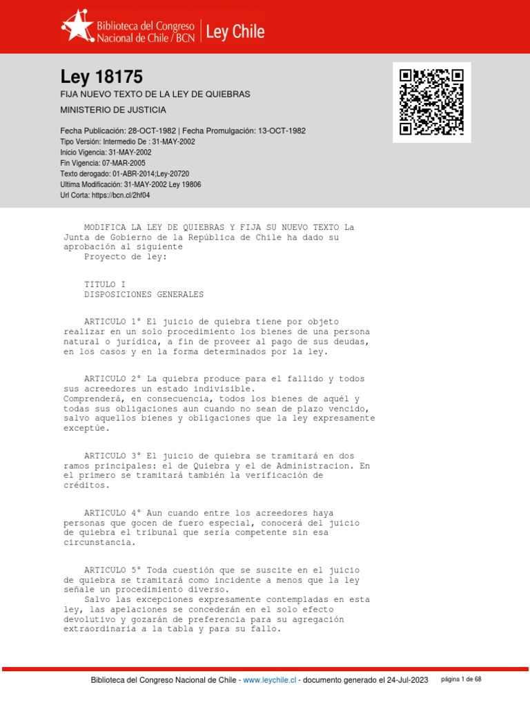 Ley 18175 - 28 Oct 1982 | PDF | Bancarrota | Justicia