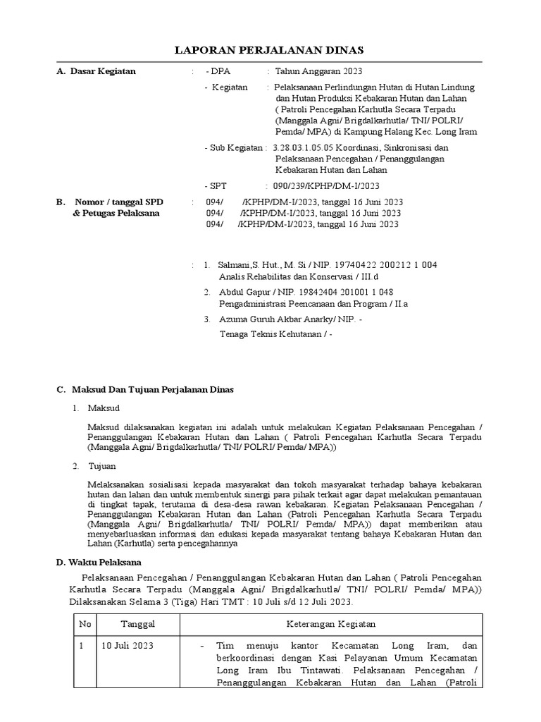 Laporan Patroli Karhutla | PDF