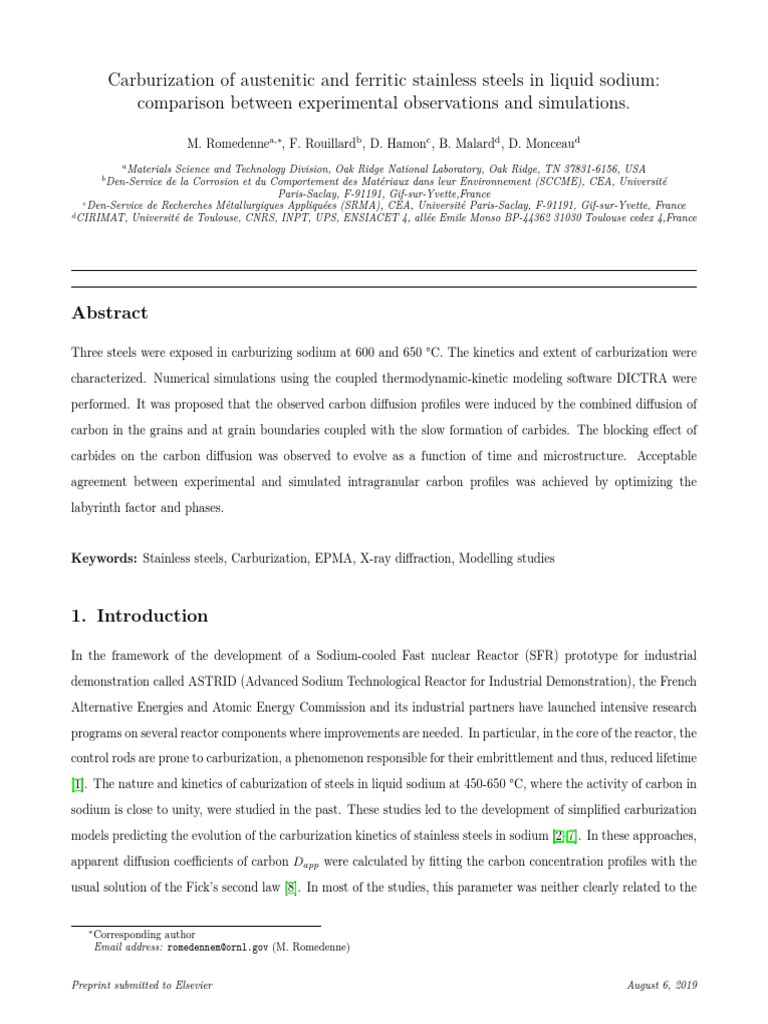 Carburization of austenitic and ferritic stainless steels in liquid ...