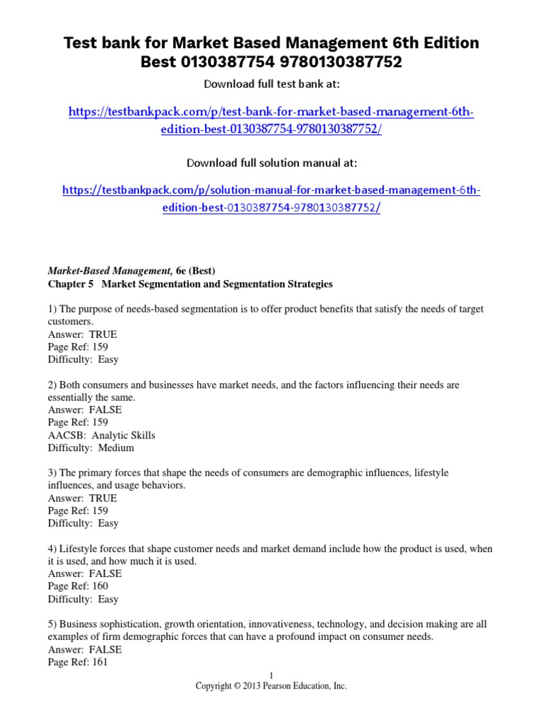 Market-Based Management 6th Edition Roger Best Test Bank 1 | PDF