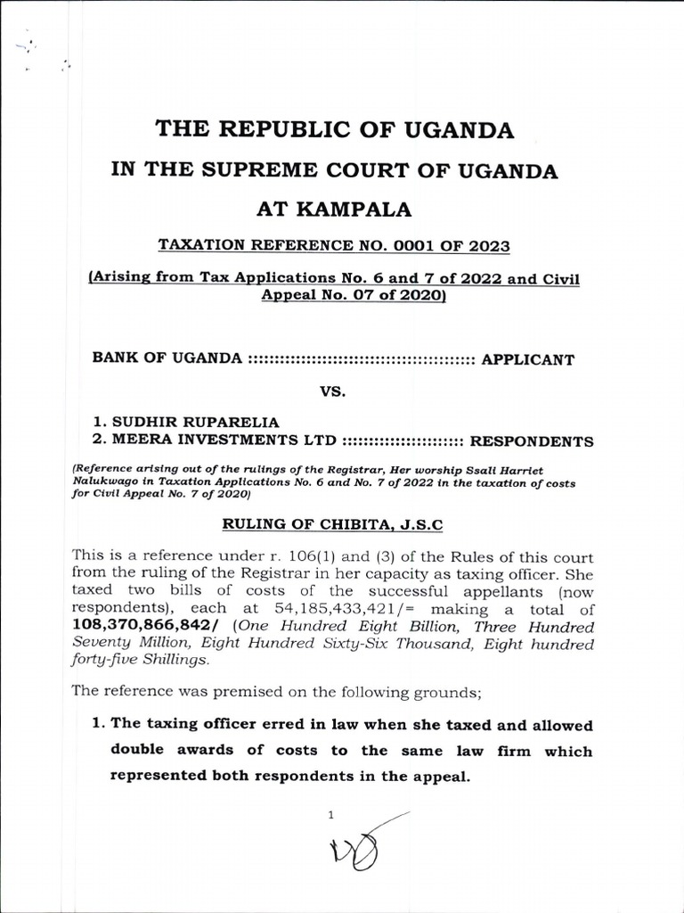 Bank of Uganda V Sudhir Ruparalia and Another (Taxation Reference 1 of ...