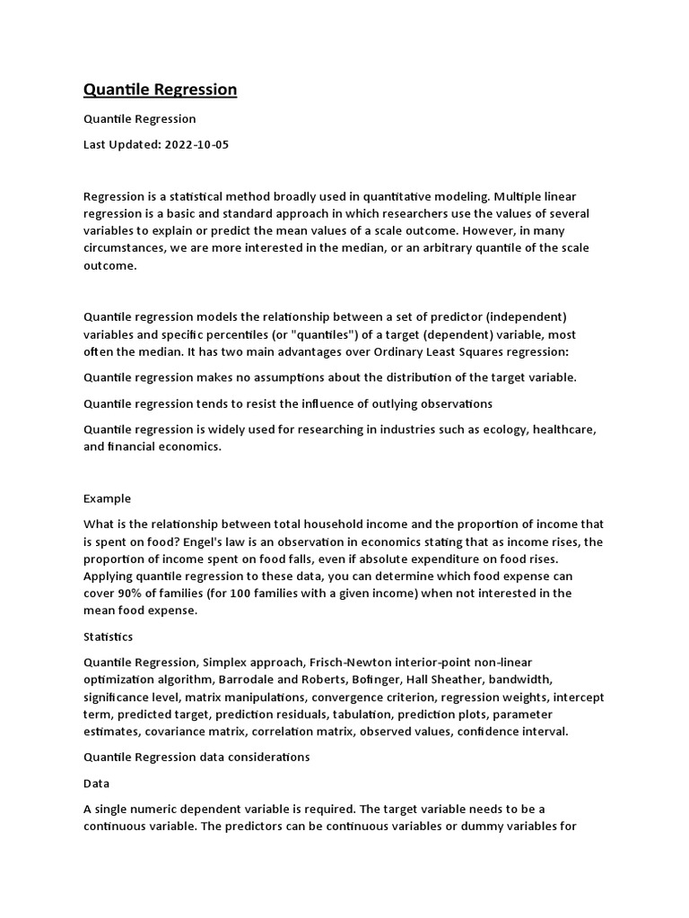 Quantile Regression | PDF | Regression Analysis | Dependent And Independent Variables