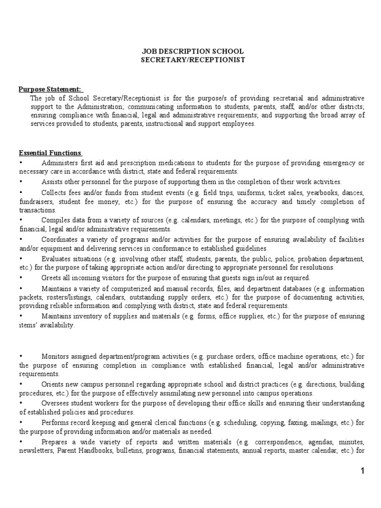 Job Description Secretary | PDF | Information | Secretary