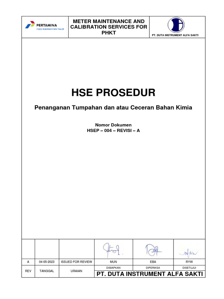 HSEP-0004-Prosedur Penanganan Tumpahan Dan Atau Ceceran Bahan Kimia | PDF